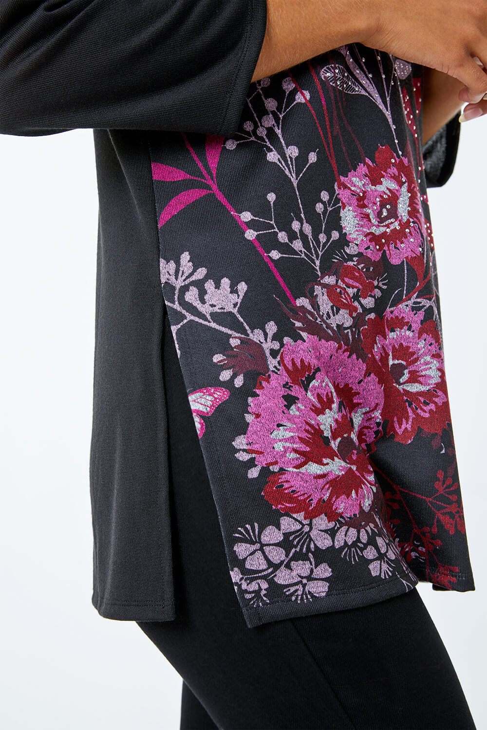 Floral Embellished Tunic Top in Black - Roman Originals UK