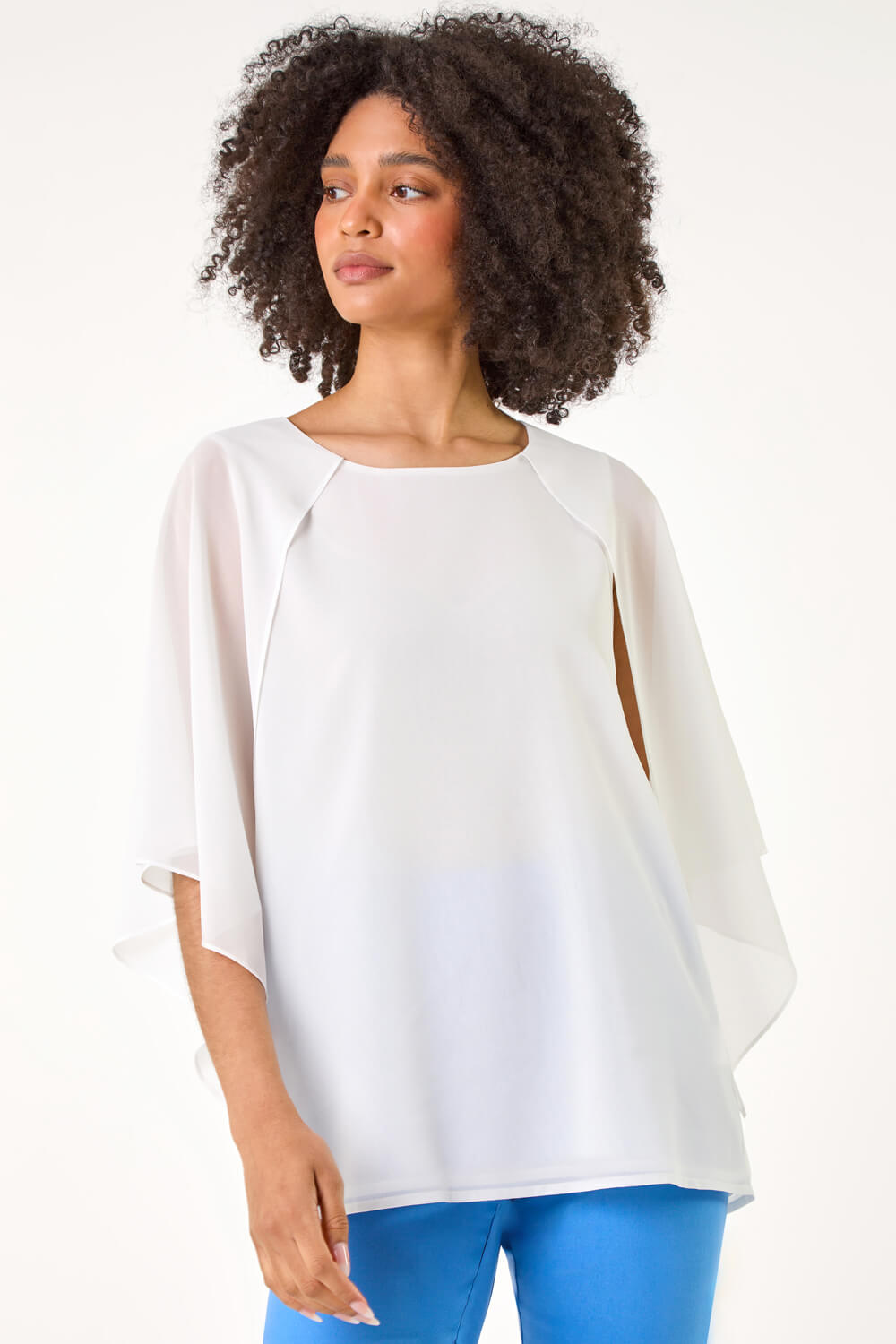 Ivory Plain Split Detail Overlay Top | Roman UK