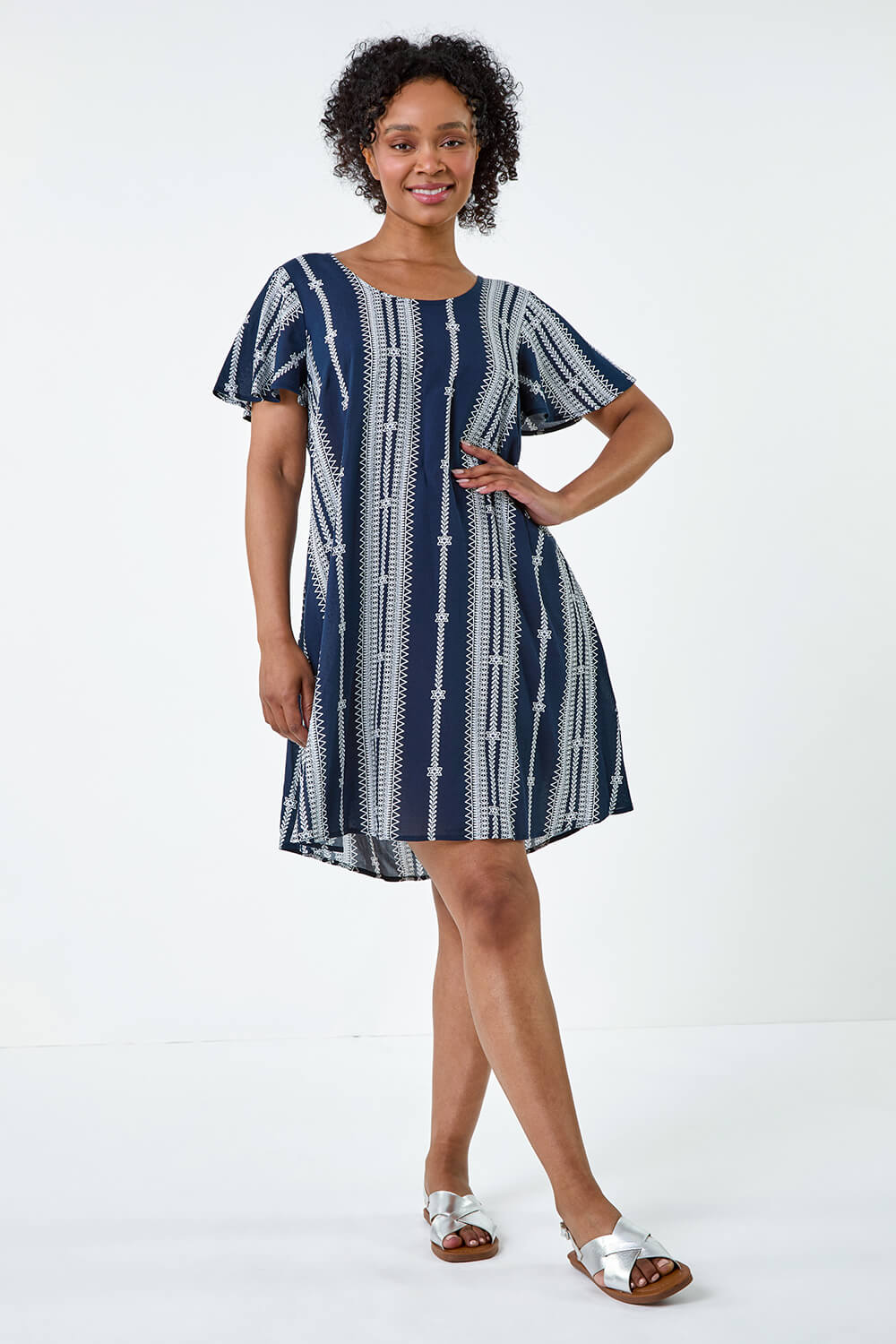 Navy Petite Stripe Print T-Shirt Dress | Roman UK
