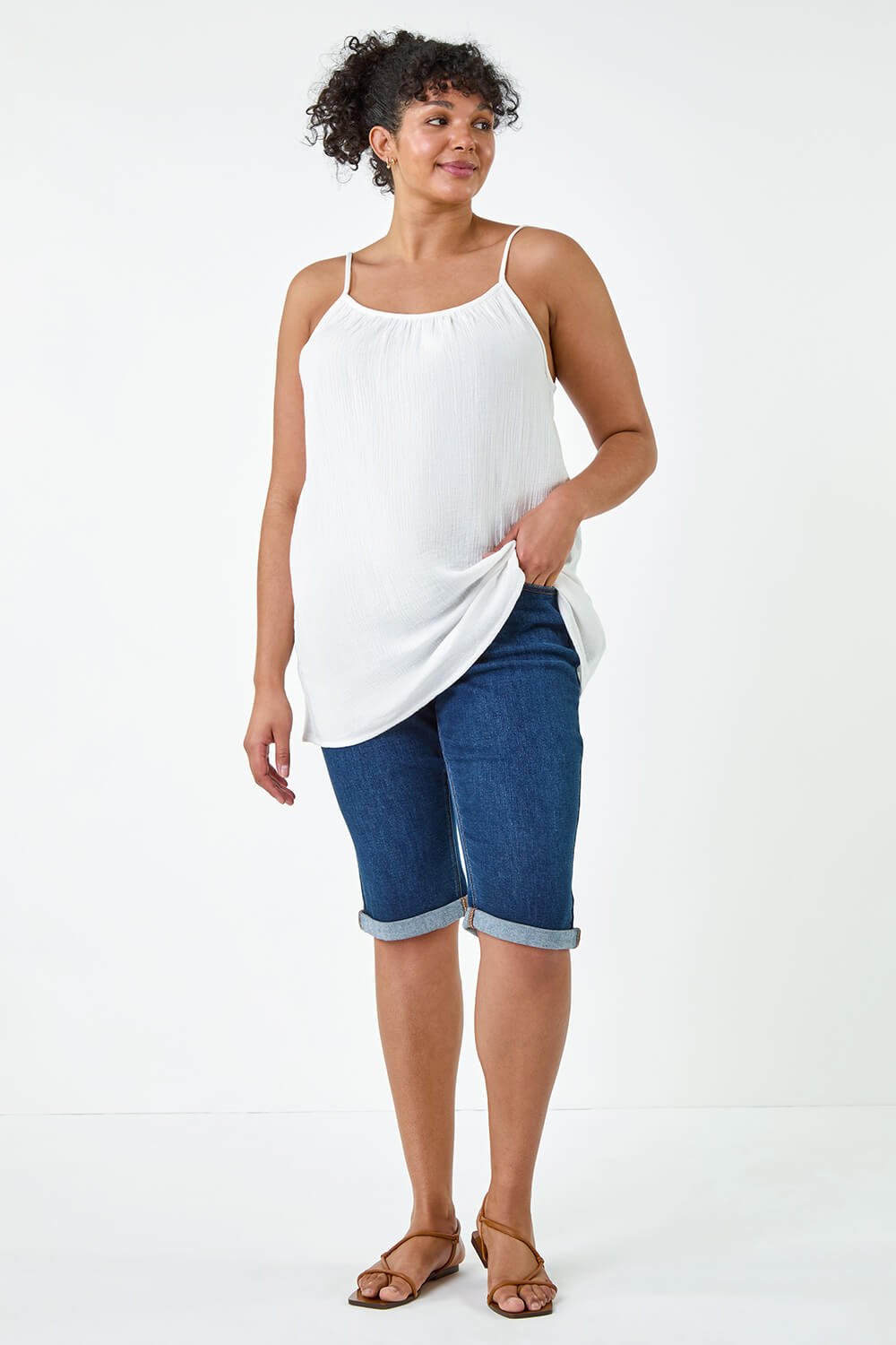 Ivory Curve Cotton Cami Top | Roman UK