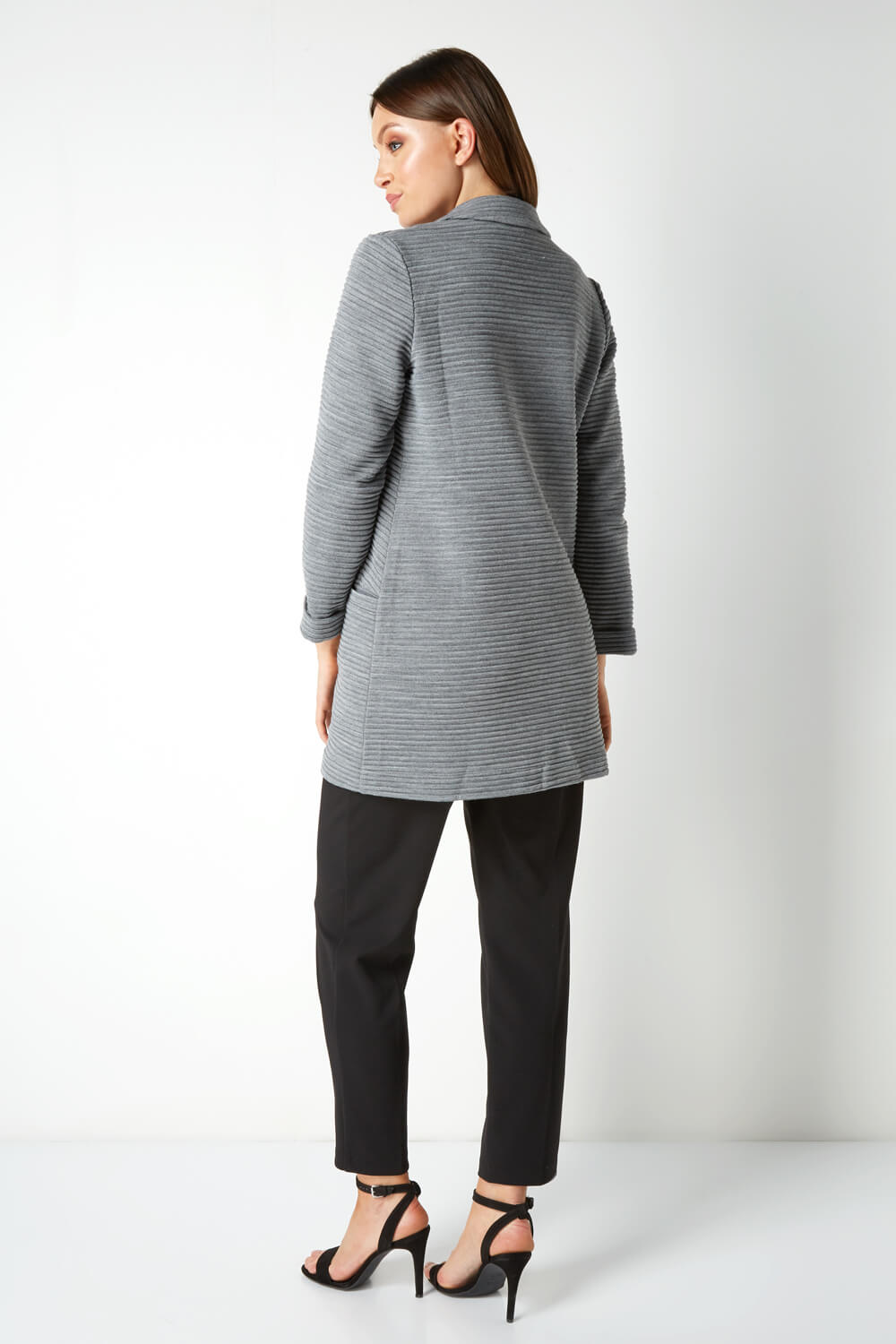 Ribbed Longline Coat in Grey - Roman Originals UK