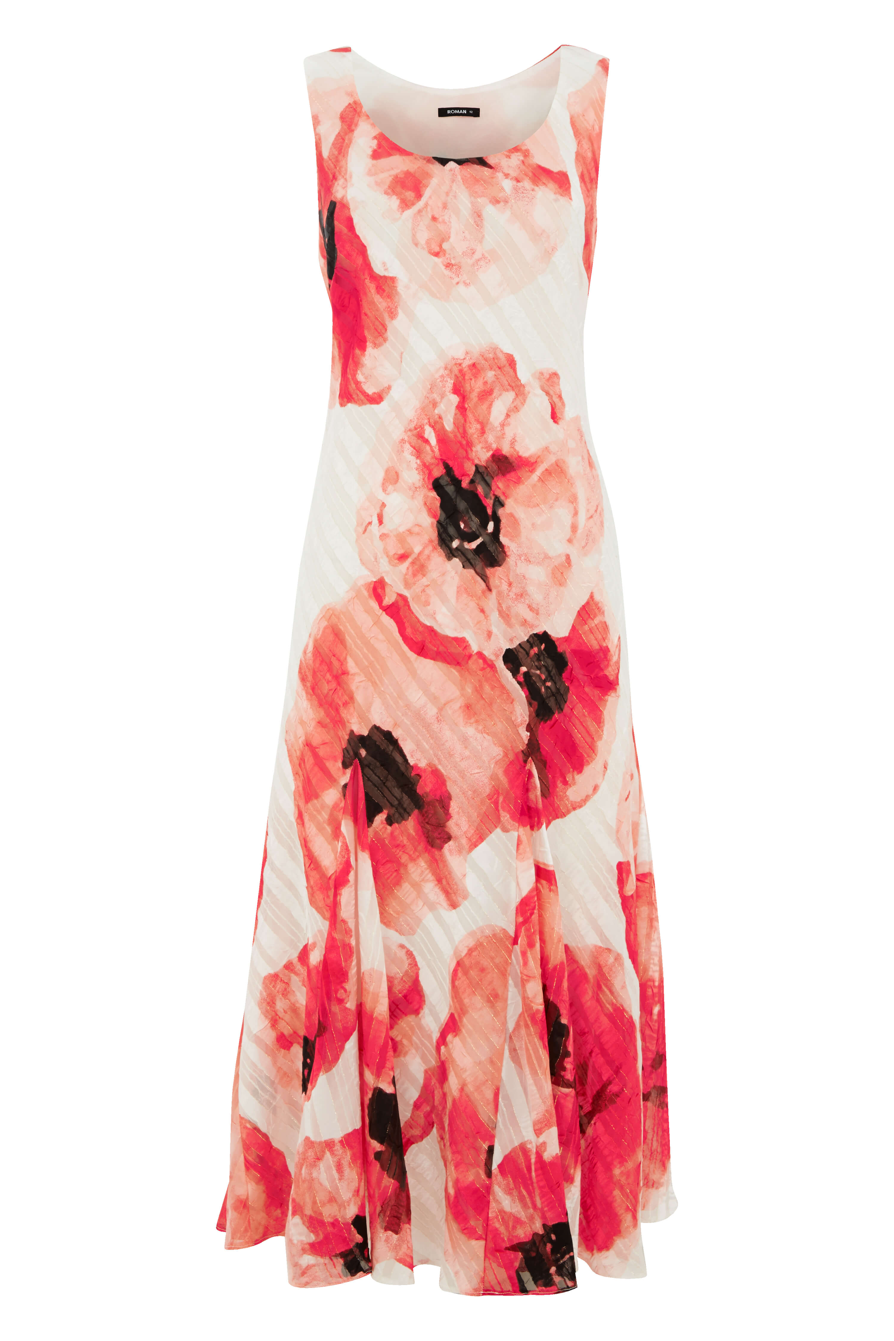 Satin Poppy Print Dress in Coral - Roman Originals UK