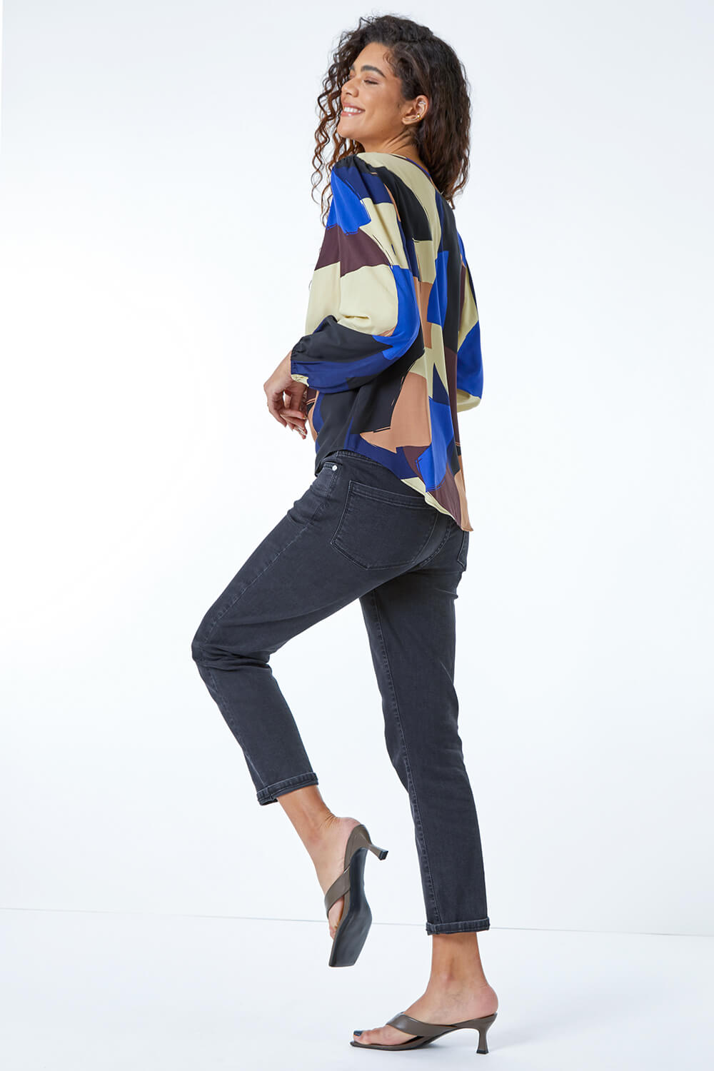 Keyhole Abstract Print Top in Camel - Roman Originals UK