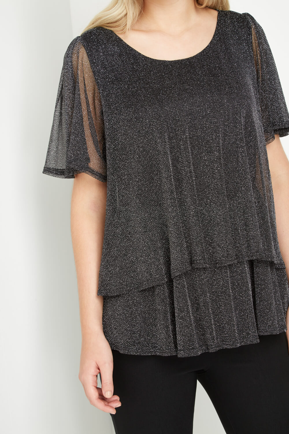 Sparkle Double Layer Frill Top in Black - Roman Originals UK