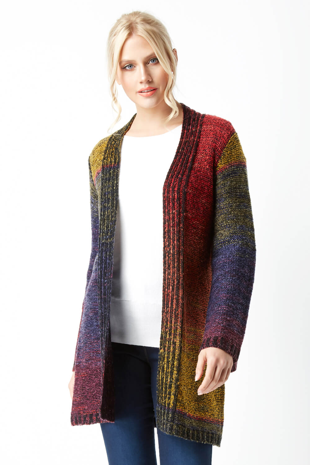 Ribbed Colourblock Cardigan in Multicolour - Roman Originals UK