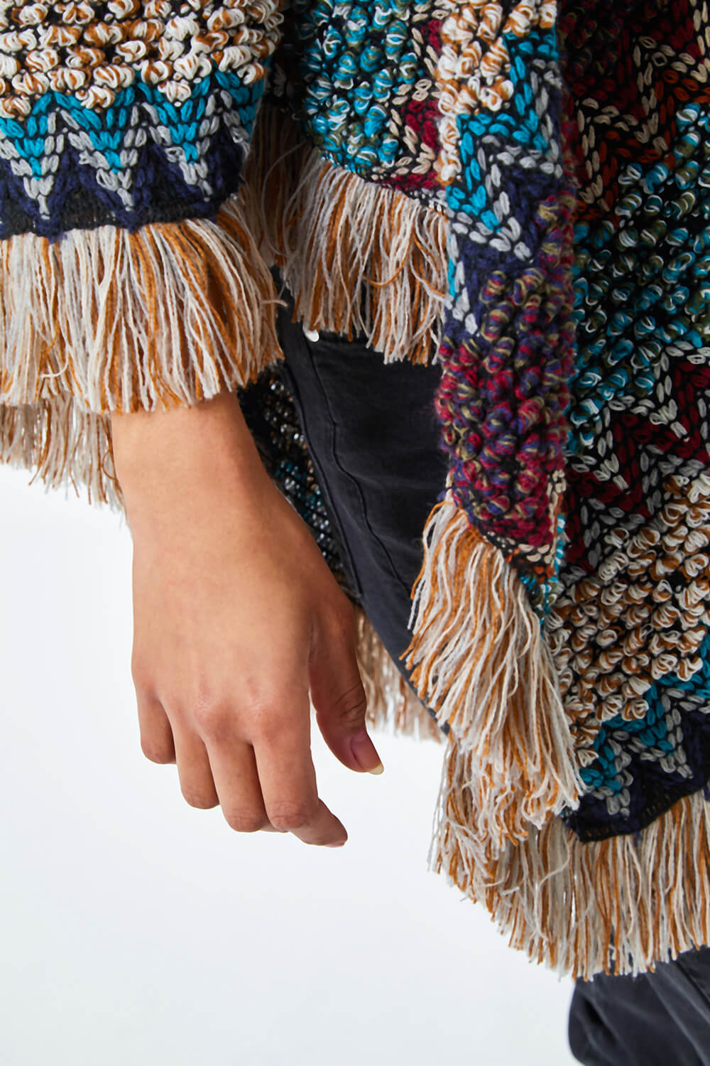 Boucle Tasseled Poncho in Multi - Roman Originals UK