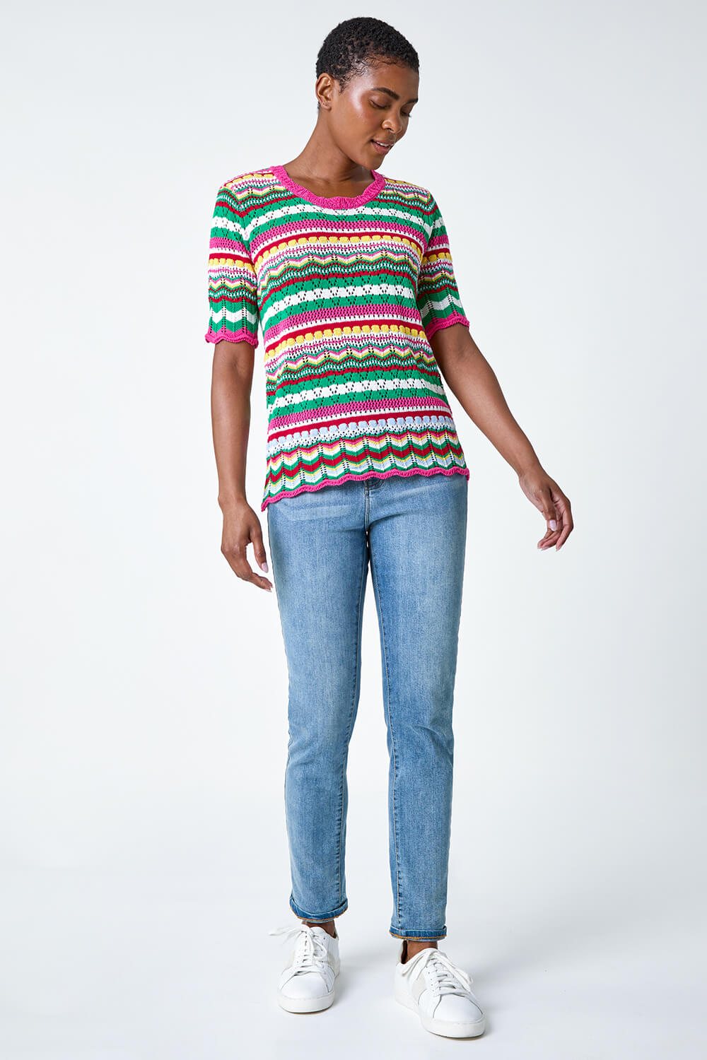 Pink Wave Print Knitted Cotton Top | Roman UK