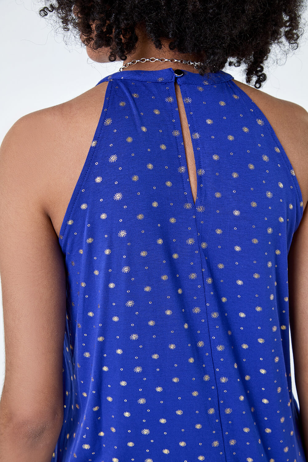 Royal Blue Metallic Foil Sun Halter Neck Top | Roman UK
