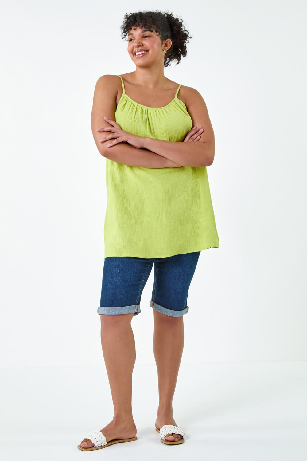 Lime Curve Cotton Cami Top | Roman UK