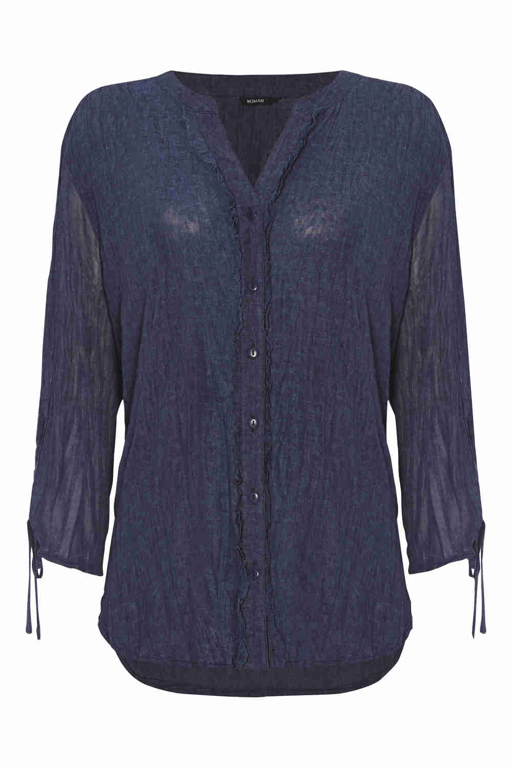 Frill Crinkle Blouse in Denim - Roman Originals UK