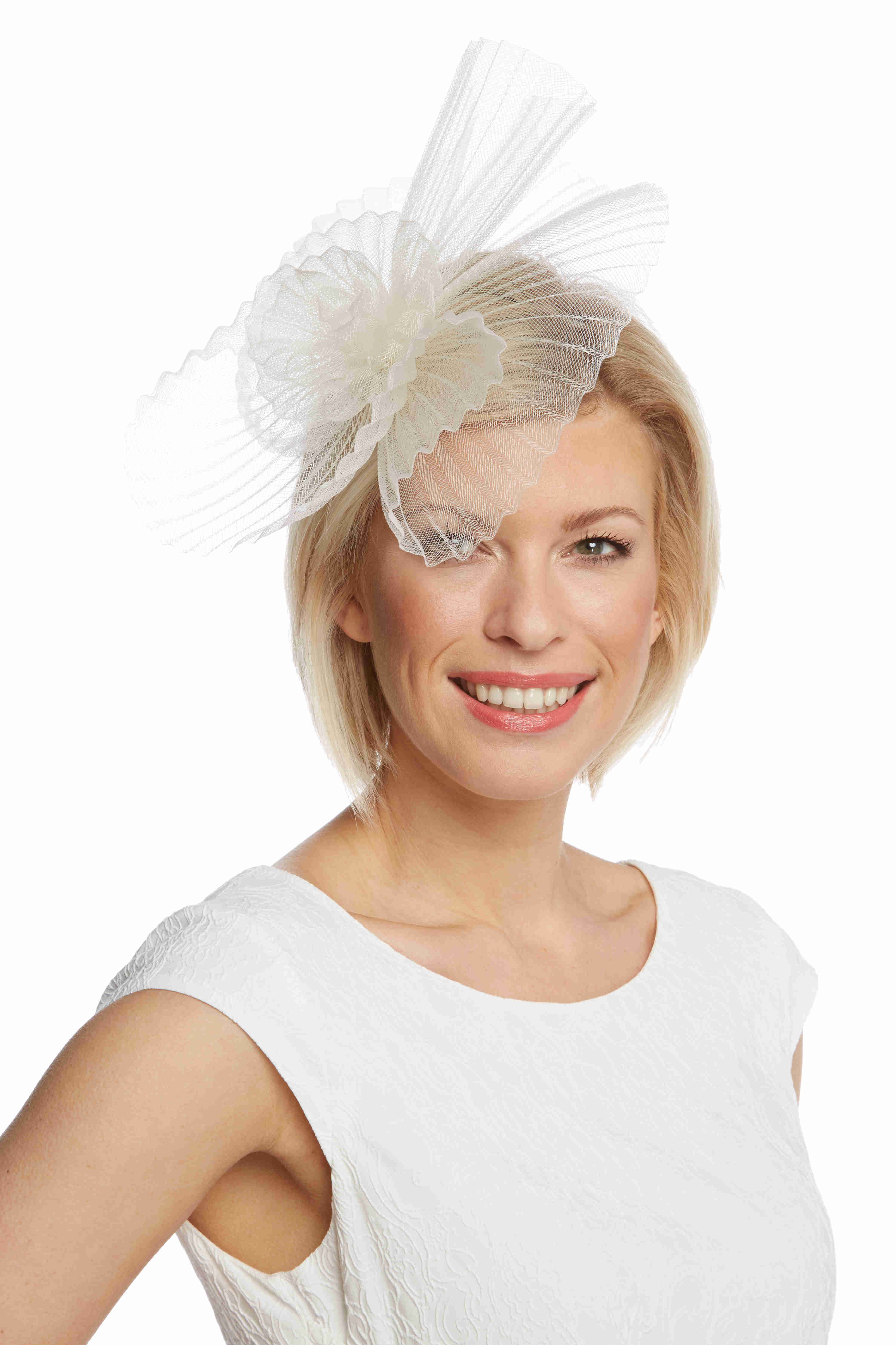 Spiral Pleated Crinoline Fascinator in Ivory - Roman Originals UK