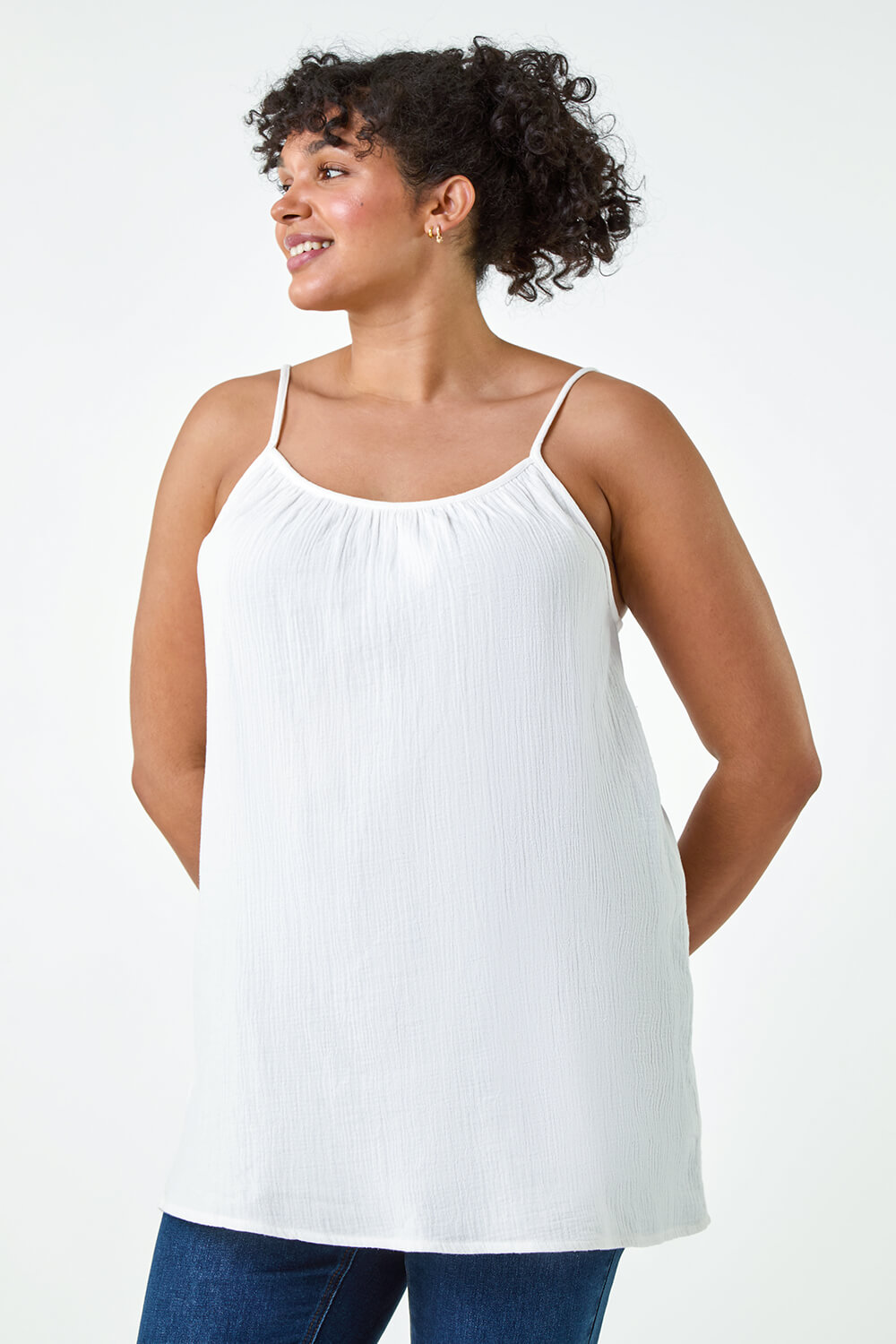 Ivory Curve Cotton Cami Top | Roman UK