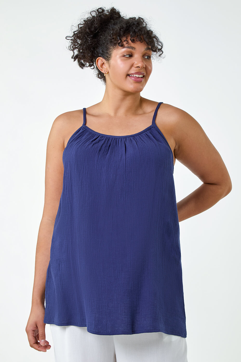 Navy Curve Cotton Cami Top | Roman UK
