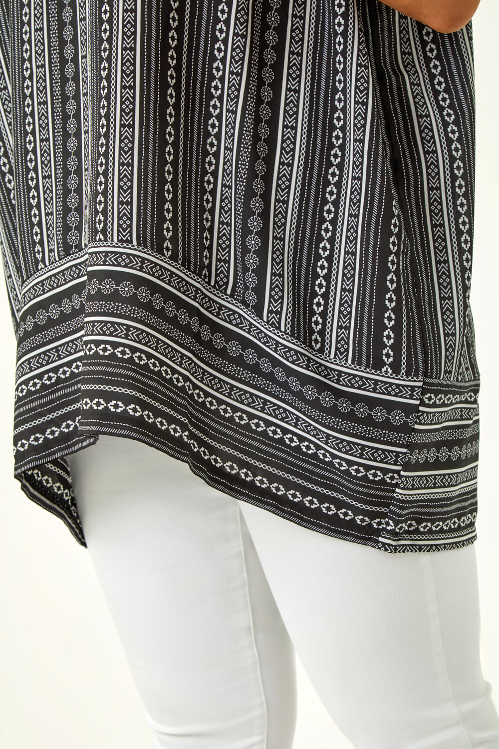 Black Curve Stripe Print Border Hem Top | Roman UK