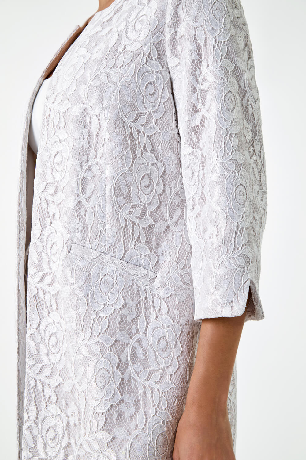 Ivory Lace Longline Formal Jacket | Roman UK