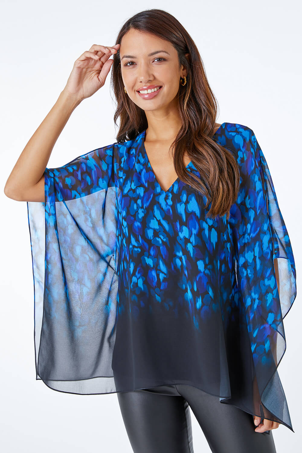 Abstract Chiffon Overlay Top in Blue - Roman Originals UK