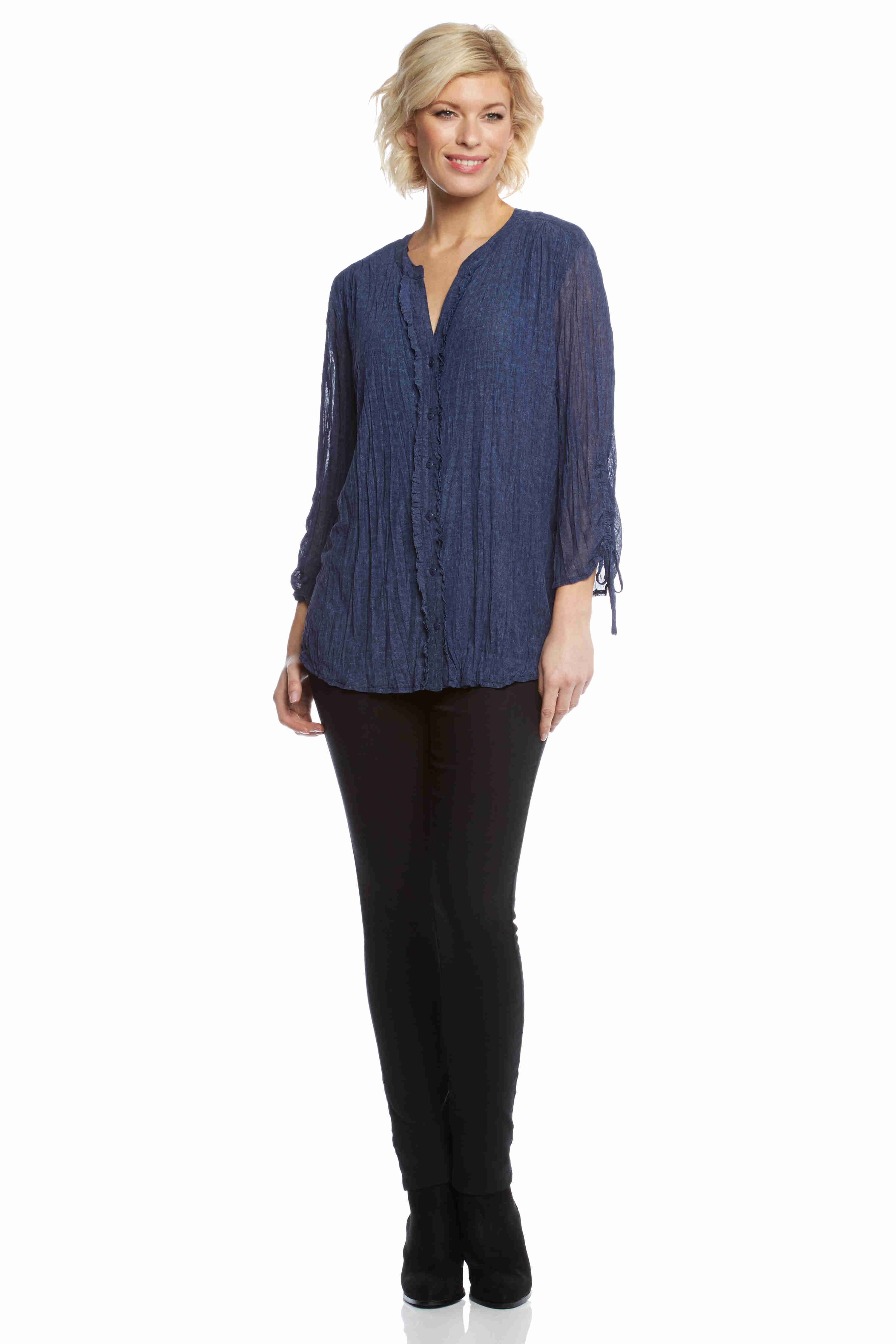 Frill Crinkle Blouse in Denim - Roman Originals UK