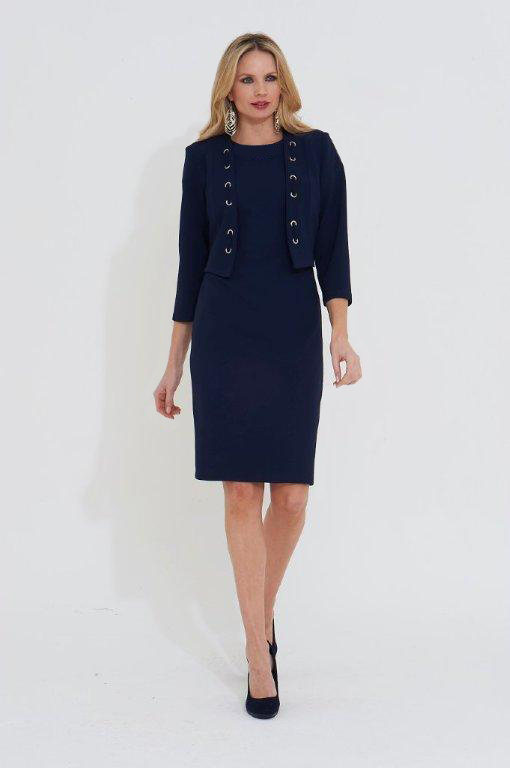 Eyelet Detail Tailored Jacket in Navy - Roman Originals UK