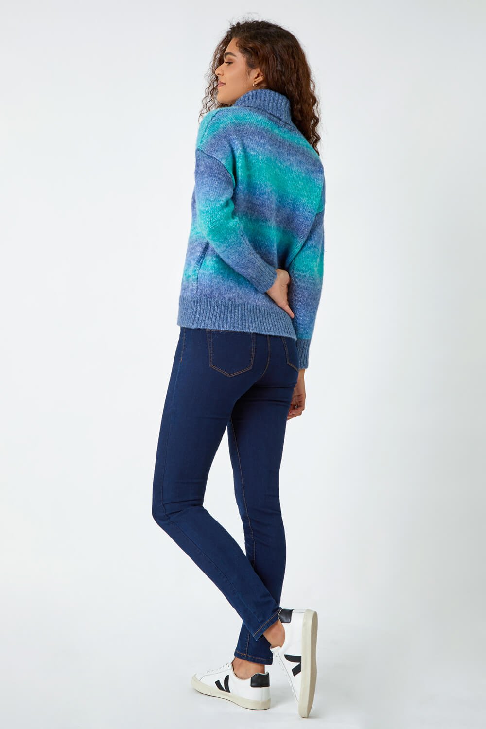 Blue Roll Neck Ombre Jumper | Roman UK