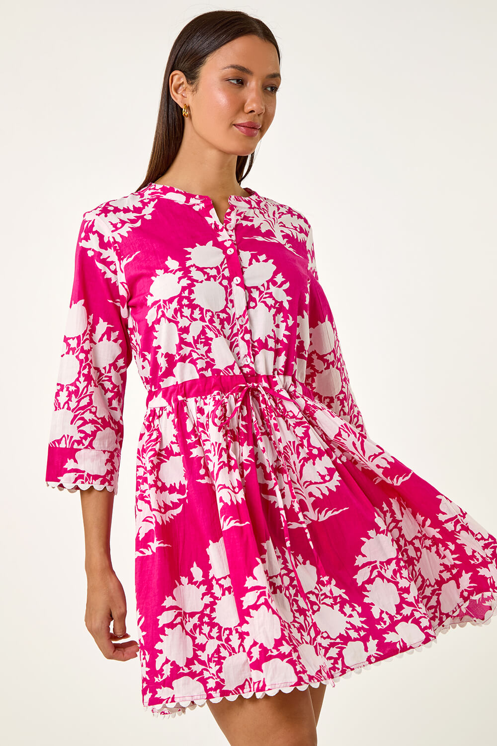 Fuchsia Floral Button Smock Dress | Roman UK