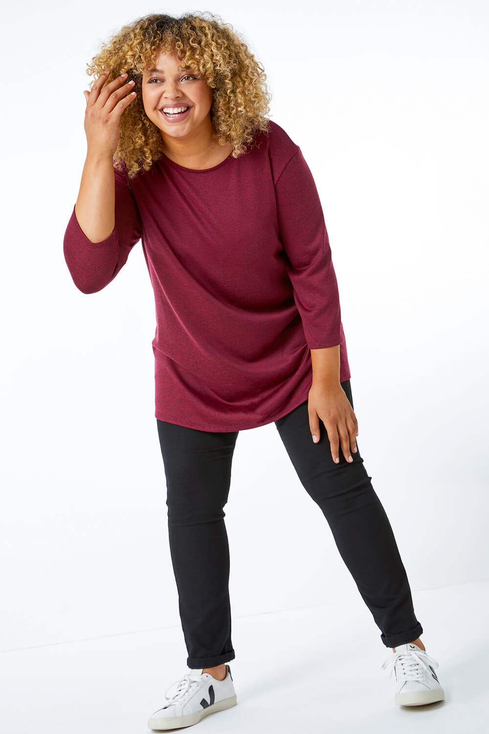 Curve Soft Knit Top in Wine - Roman Originals UK