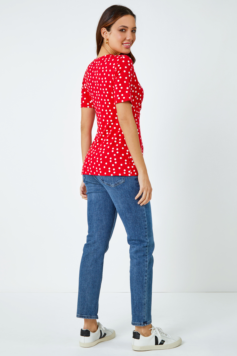 Spot Print Side Twist Wrap Top in Red - Roman Originals UK