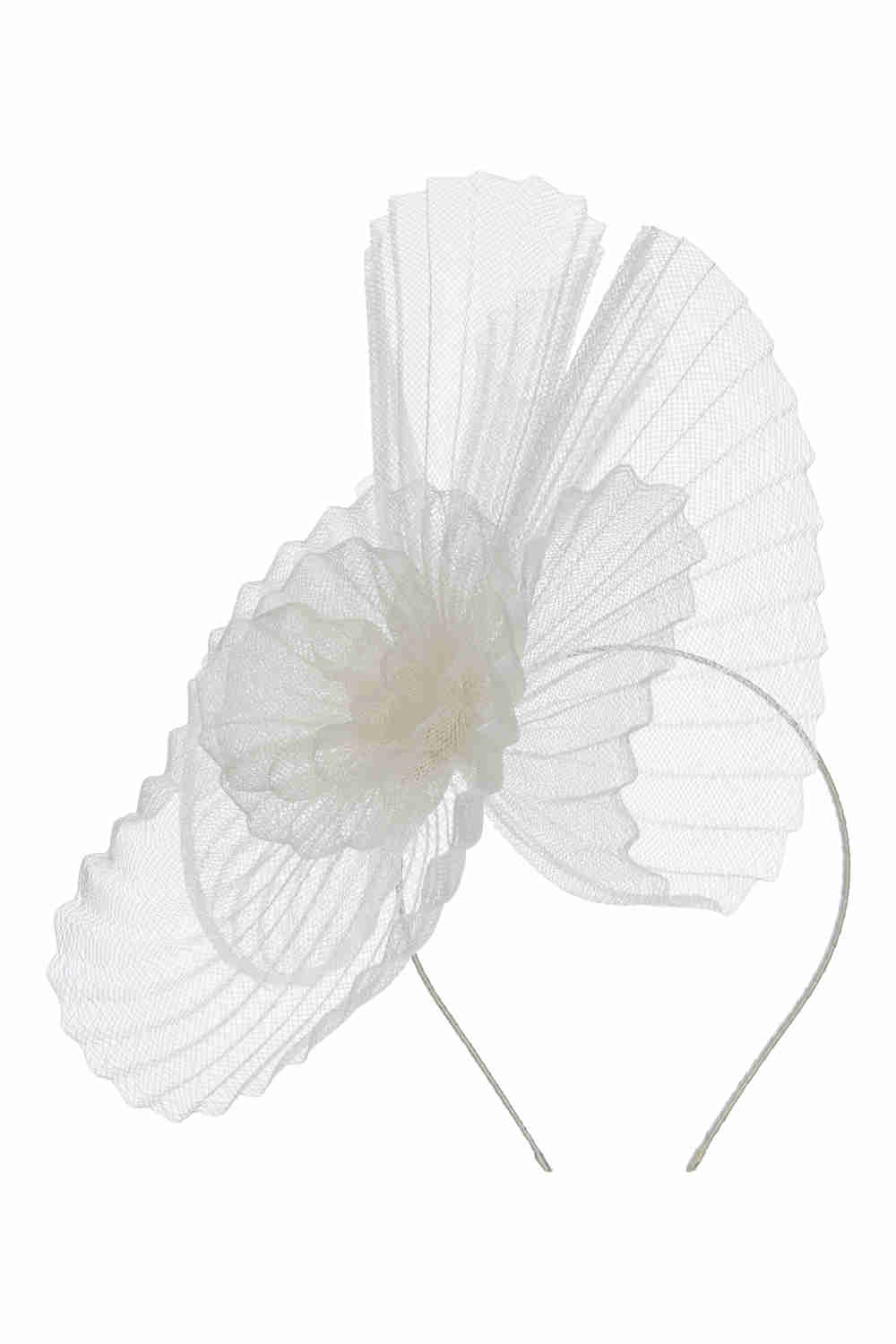 Spiral Pleated Crinoline Fascinator in Ivory - Roman Originals UK