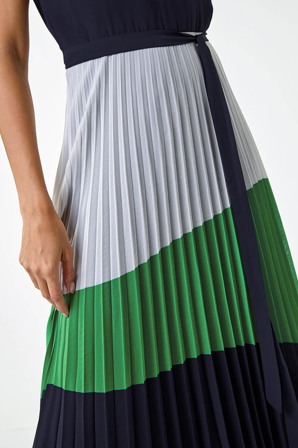 Navy Colourblock Pleat Halter Neck Maxi Dress | Roman UK
