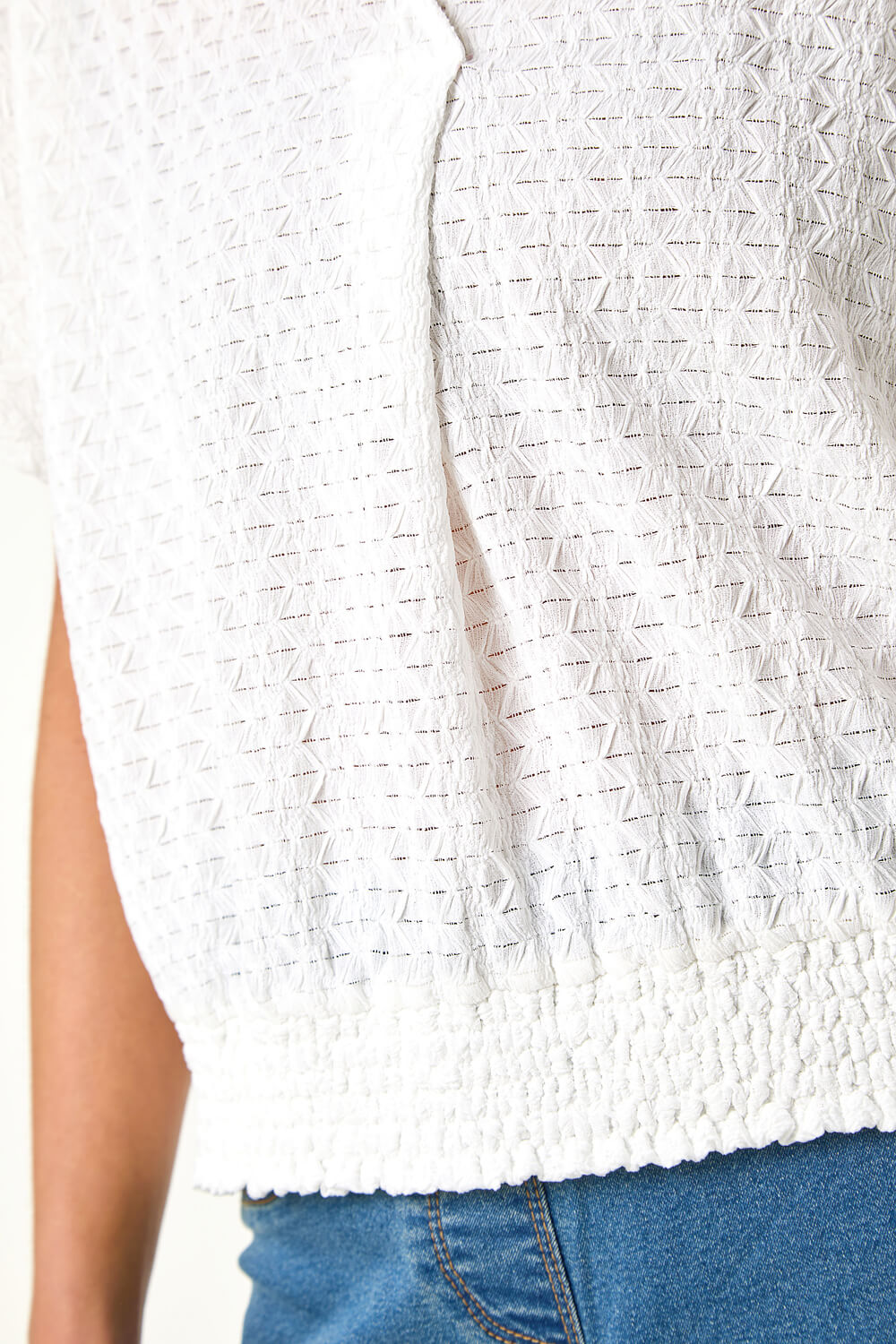 White Petite Textured Shirred Stretch Top | Roman UK