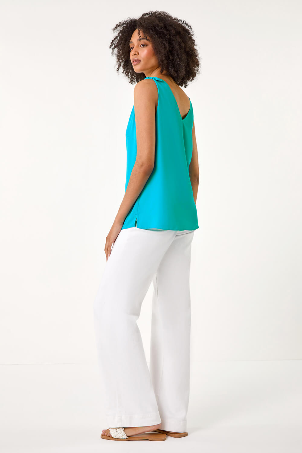 Turquoise Tie Detail Strap Cami Top | Roman UK