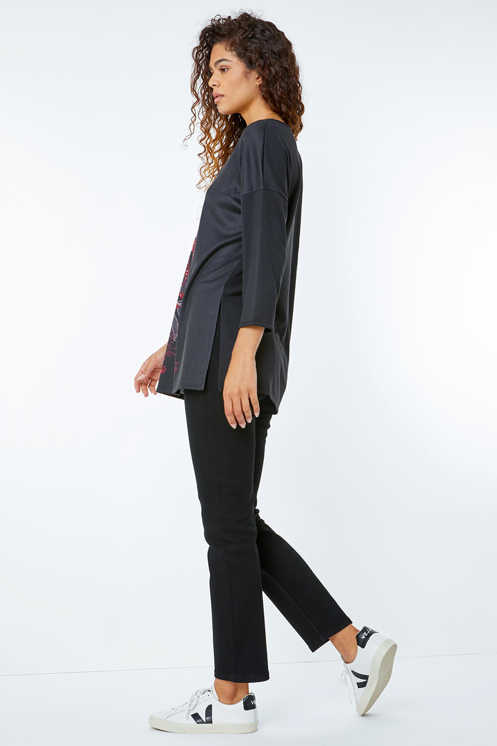 Floral Embellished Tunic Top in Black - Roman Originals UK