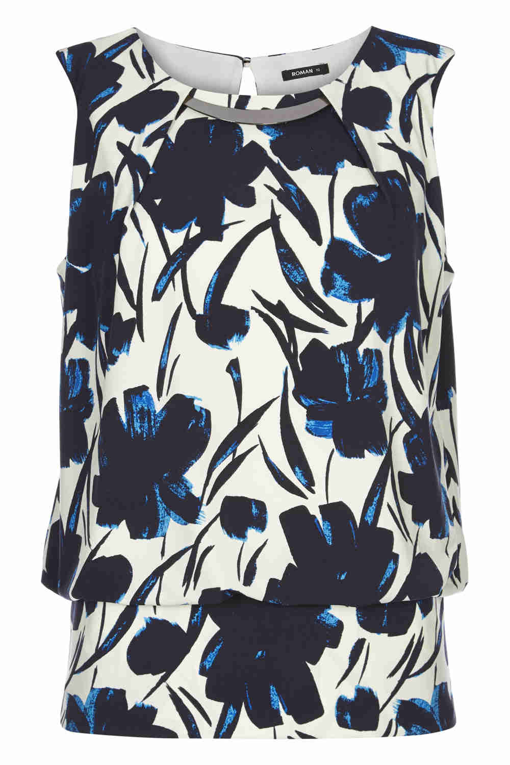 Floral Half Moon Collar Top in Navy - Roman Originals UK