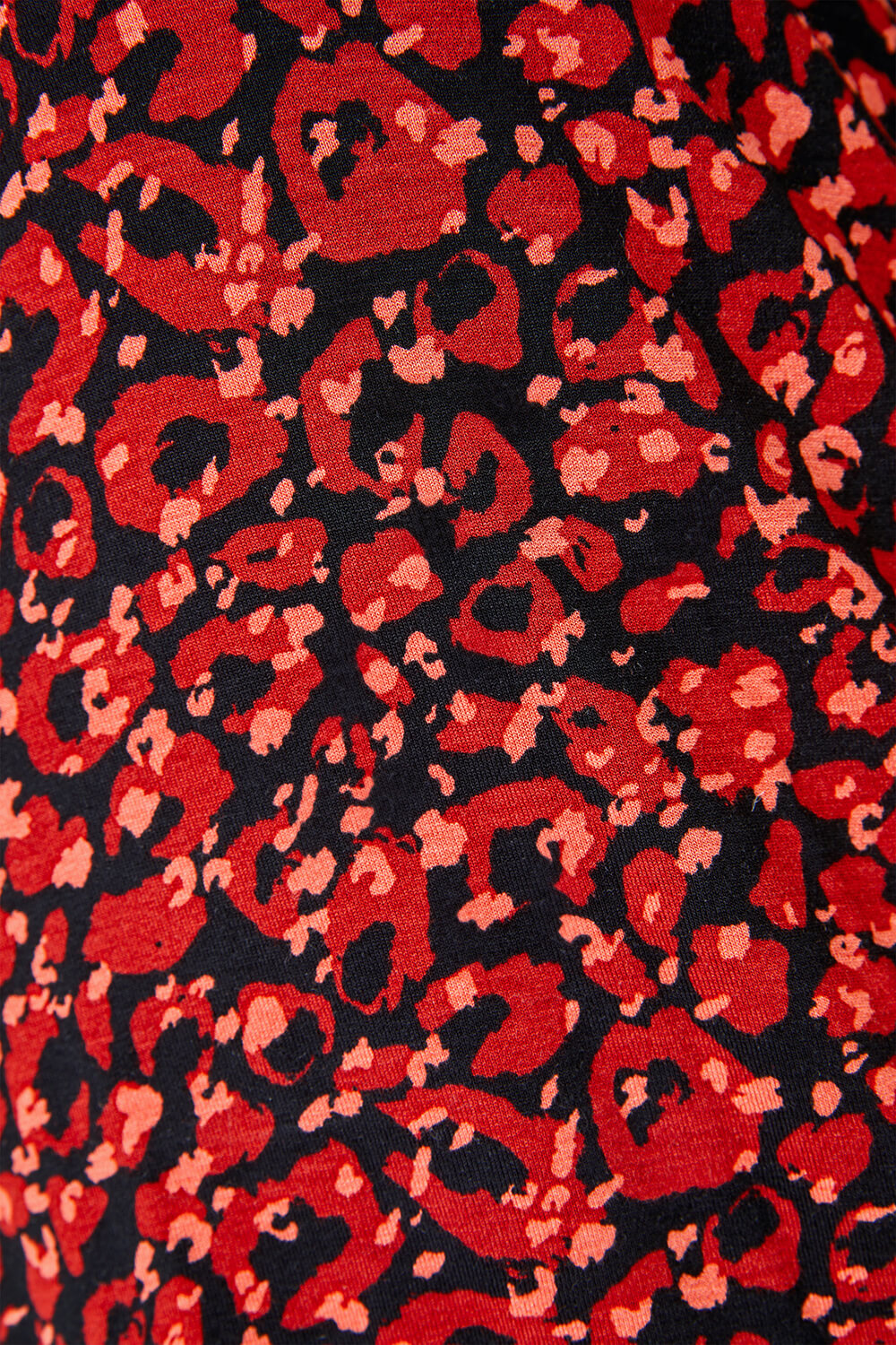 Curve Animal Print Panel Jersey Top in Red - Roman Originals UK