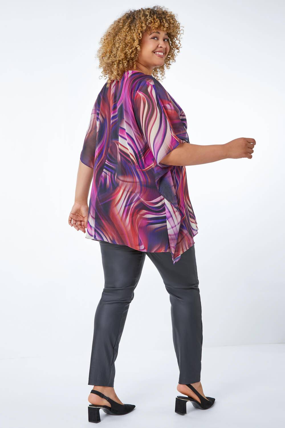 Curve Swirl Print Chiffon Top in Purple - Roman Originals UK