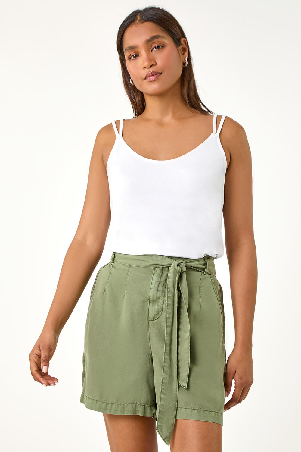White Plain Double Strap Stretch Vest Top | Roman UK