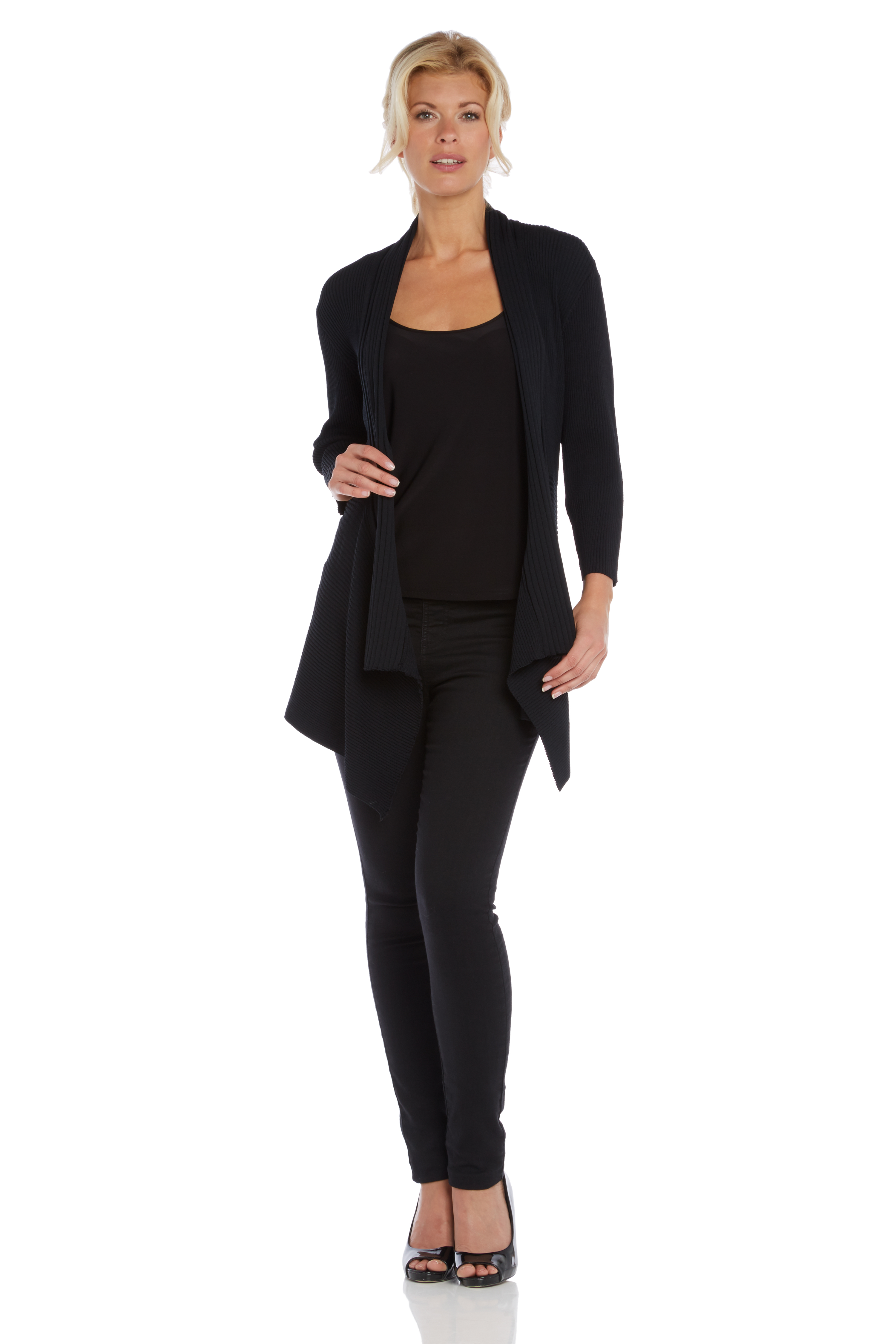 Waterfall Front Cardigan in Black - Roman Originals UK