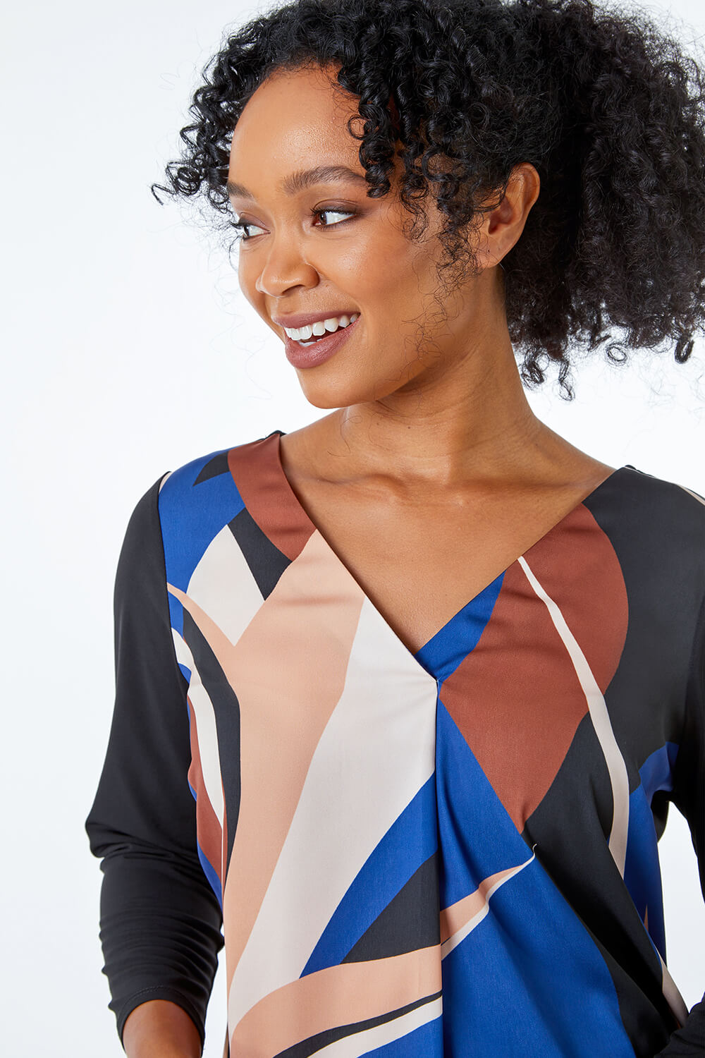 Petite Abstract Print Contrast Top in Blue | Petite UK