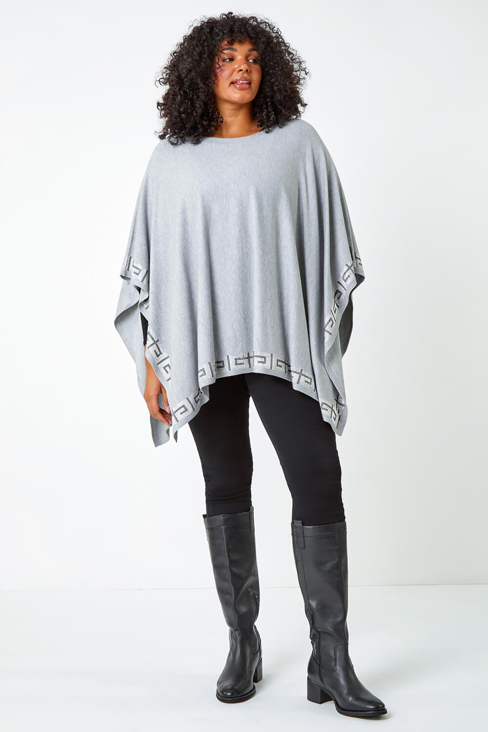 Grey Curve Sparkle Embellished Poncho | Roman UK