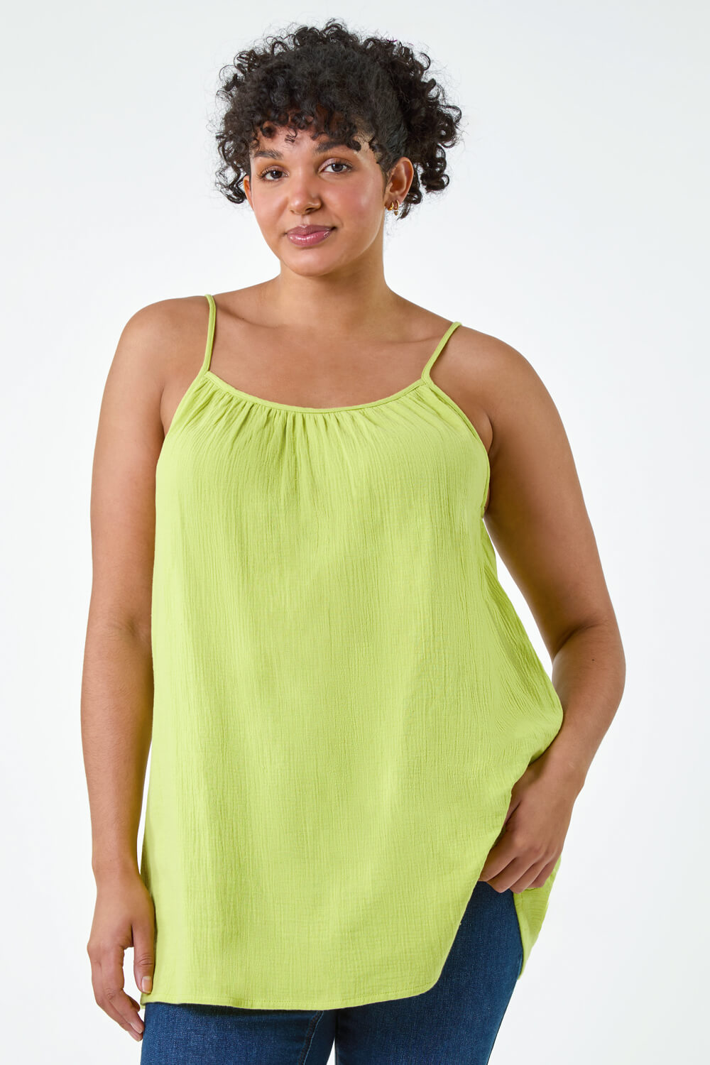 Lime Curve Cotton Cami Top | Roman UK