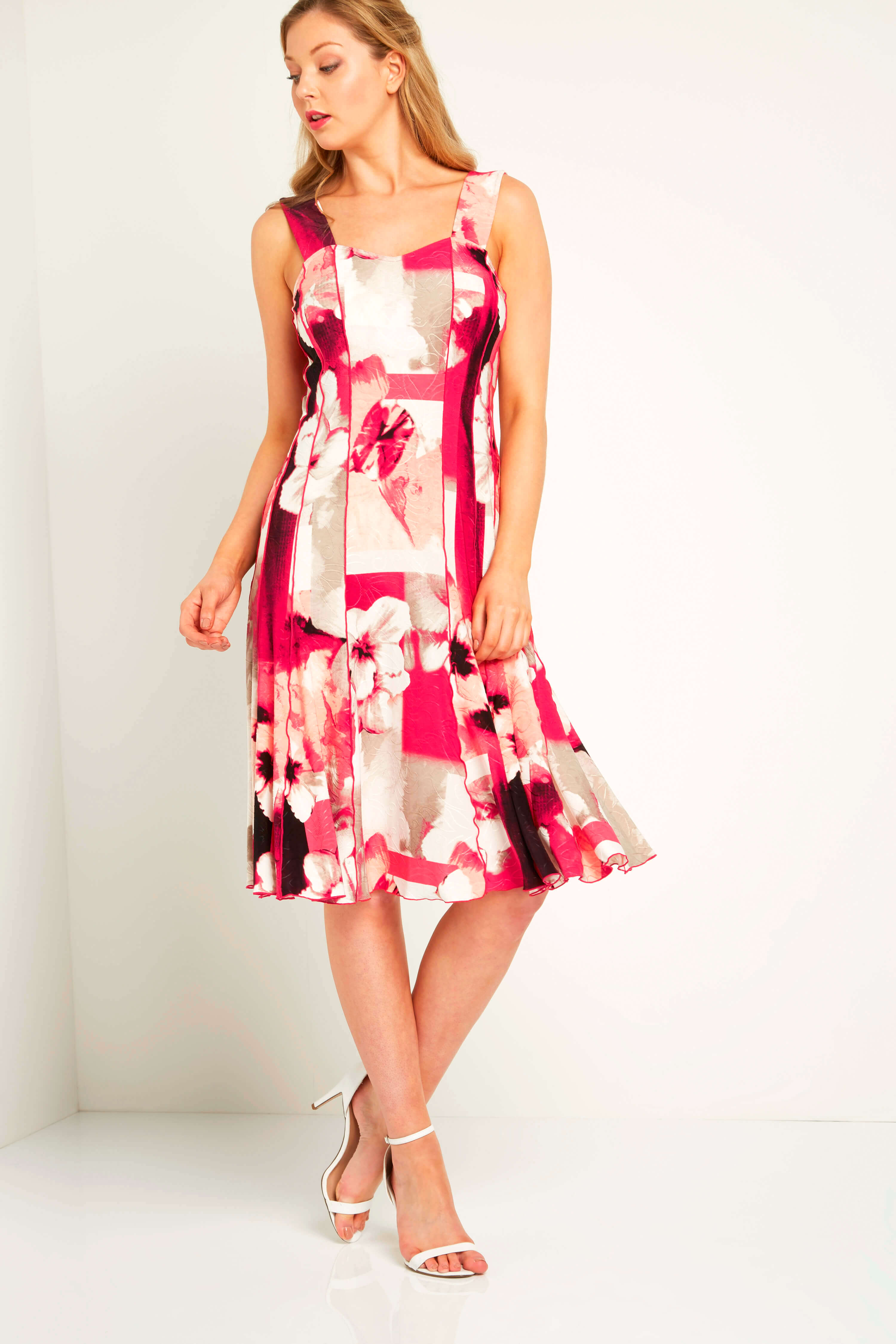 Floral Printed Panel Dress in CERISE - Roman Originals UK
