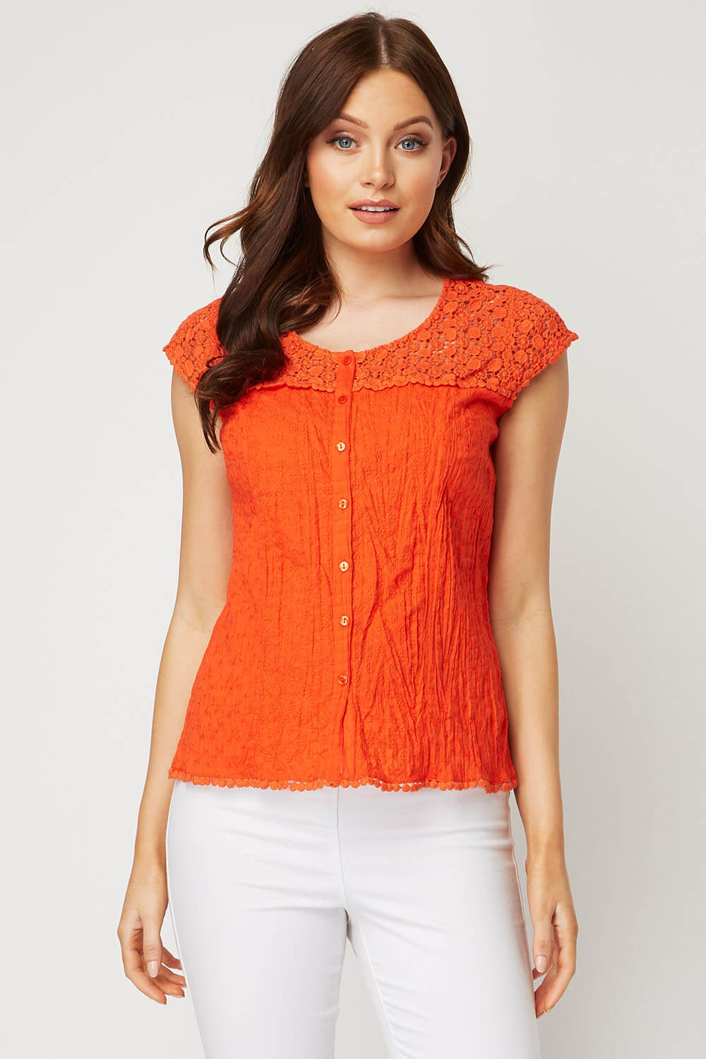 Crinkle Detail Blouse in Orange - Roman Originals UK