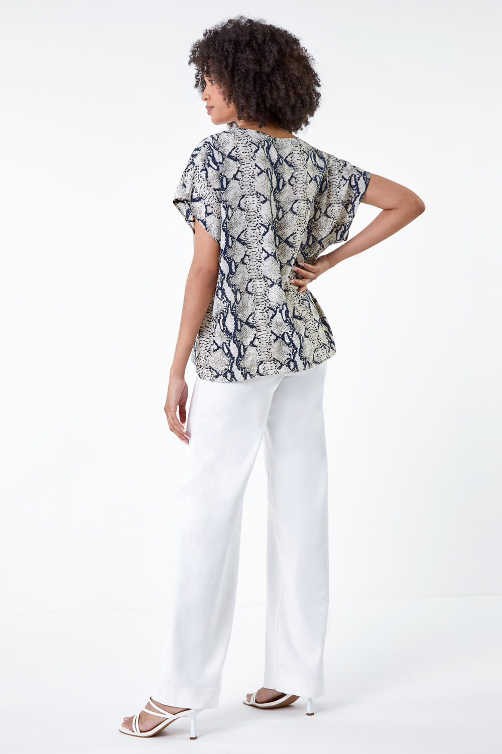 Grey Snake Print Woven Top | Roman UK