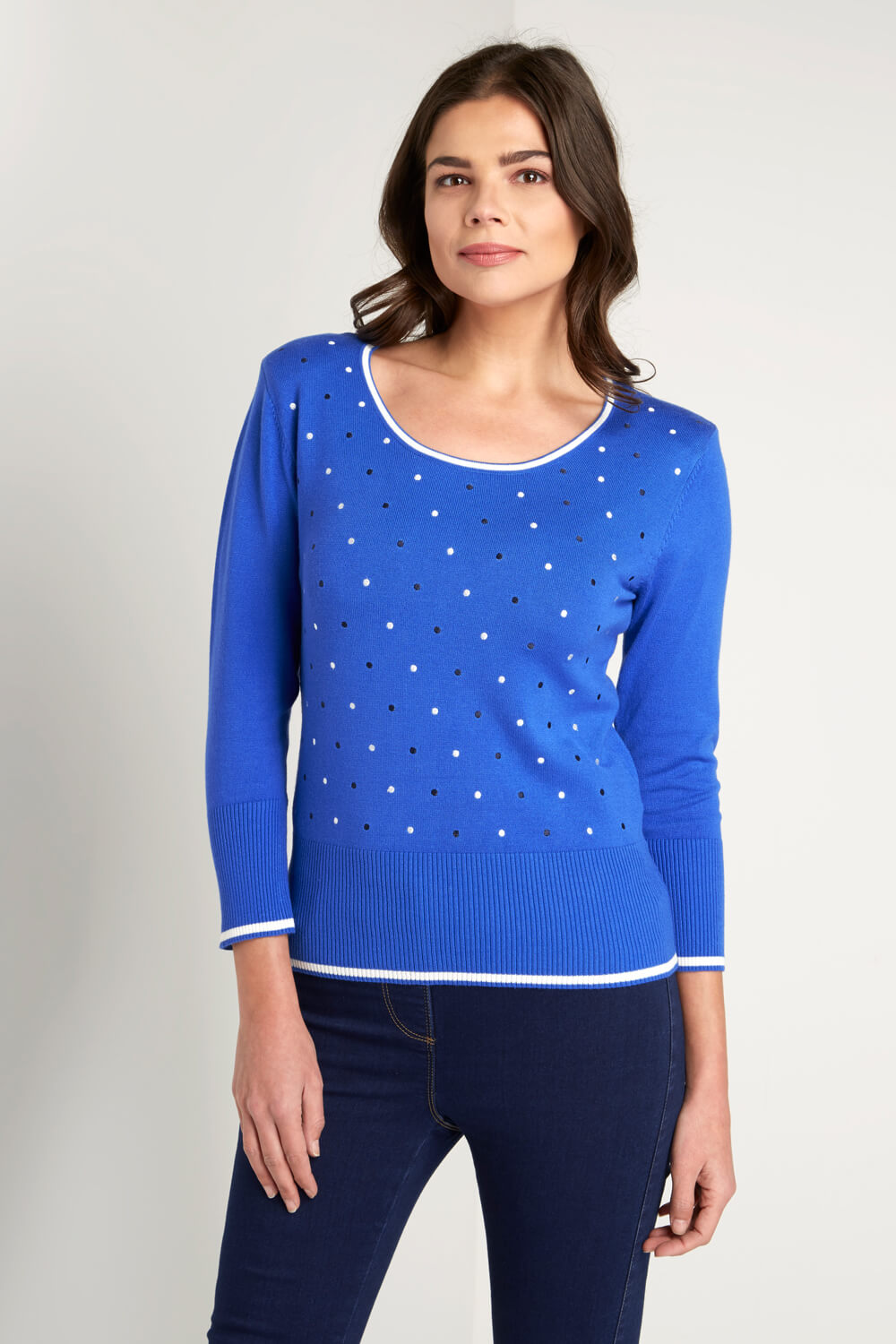 Embroidered Spot Detail Jumper in Royal Blue - Roman Originals UK