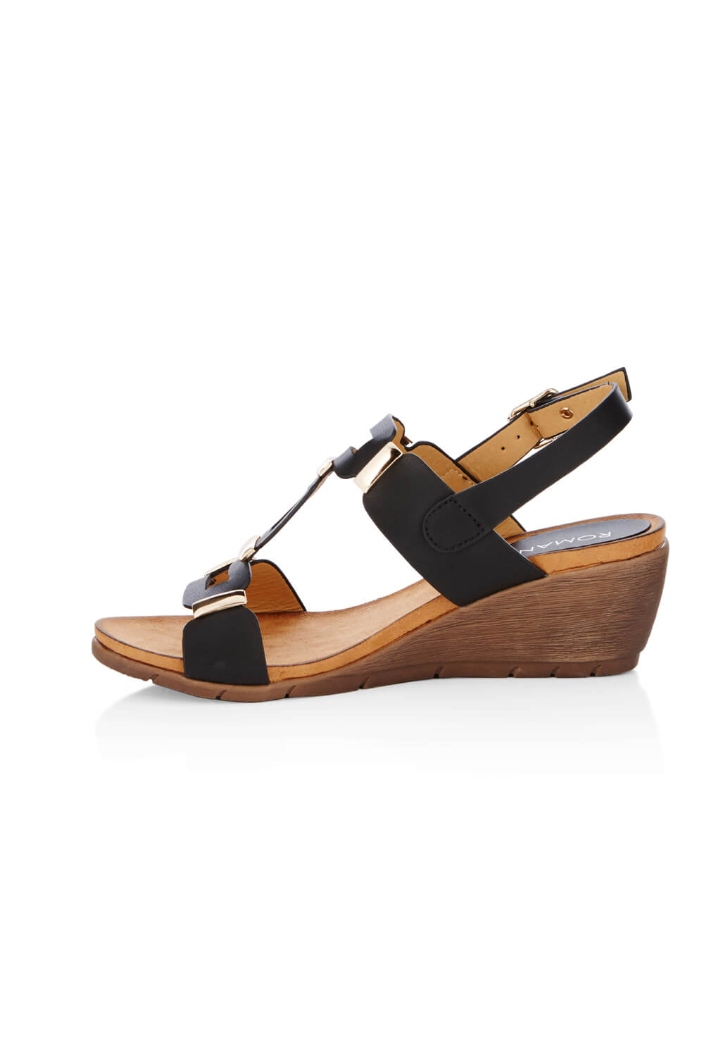 Open Toe Tile Wedge in Black - Roman Originals UK