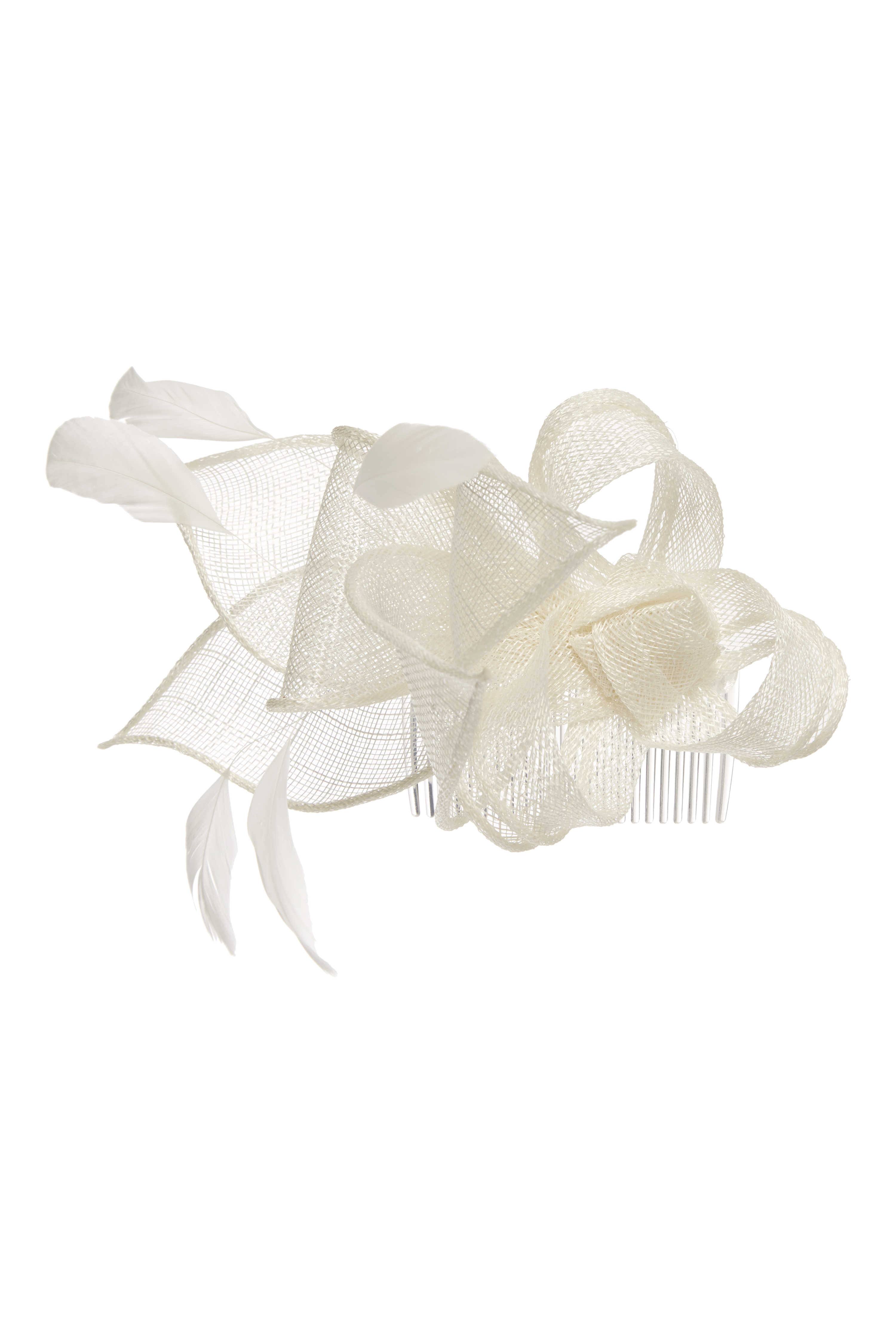 Feather Detail Comb Fascinator in Ivory - Roman Originals UK