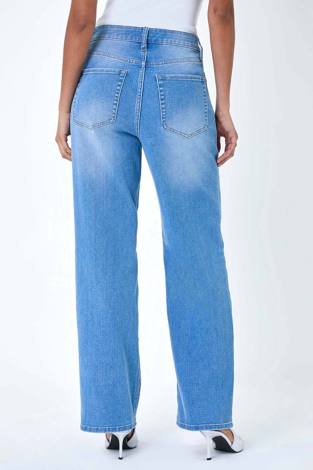 Blue Wide Leg Denim Jeans | Roman UK