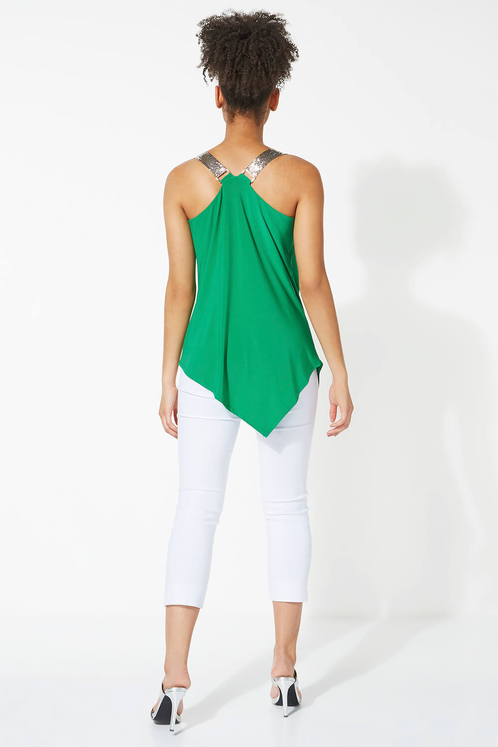 Chain Strap Cowl Neck Top in Green - Roman Originals UK