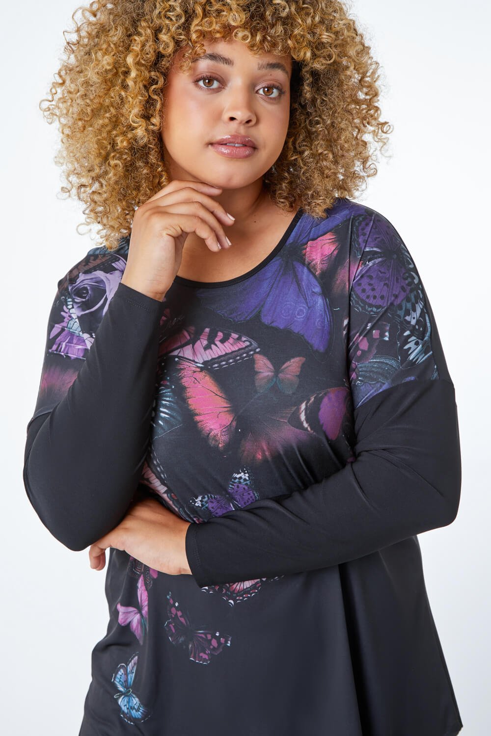 Curve Hanky Hem Butterfly Top in Purple - Roman Originals UK