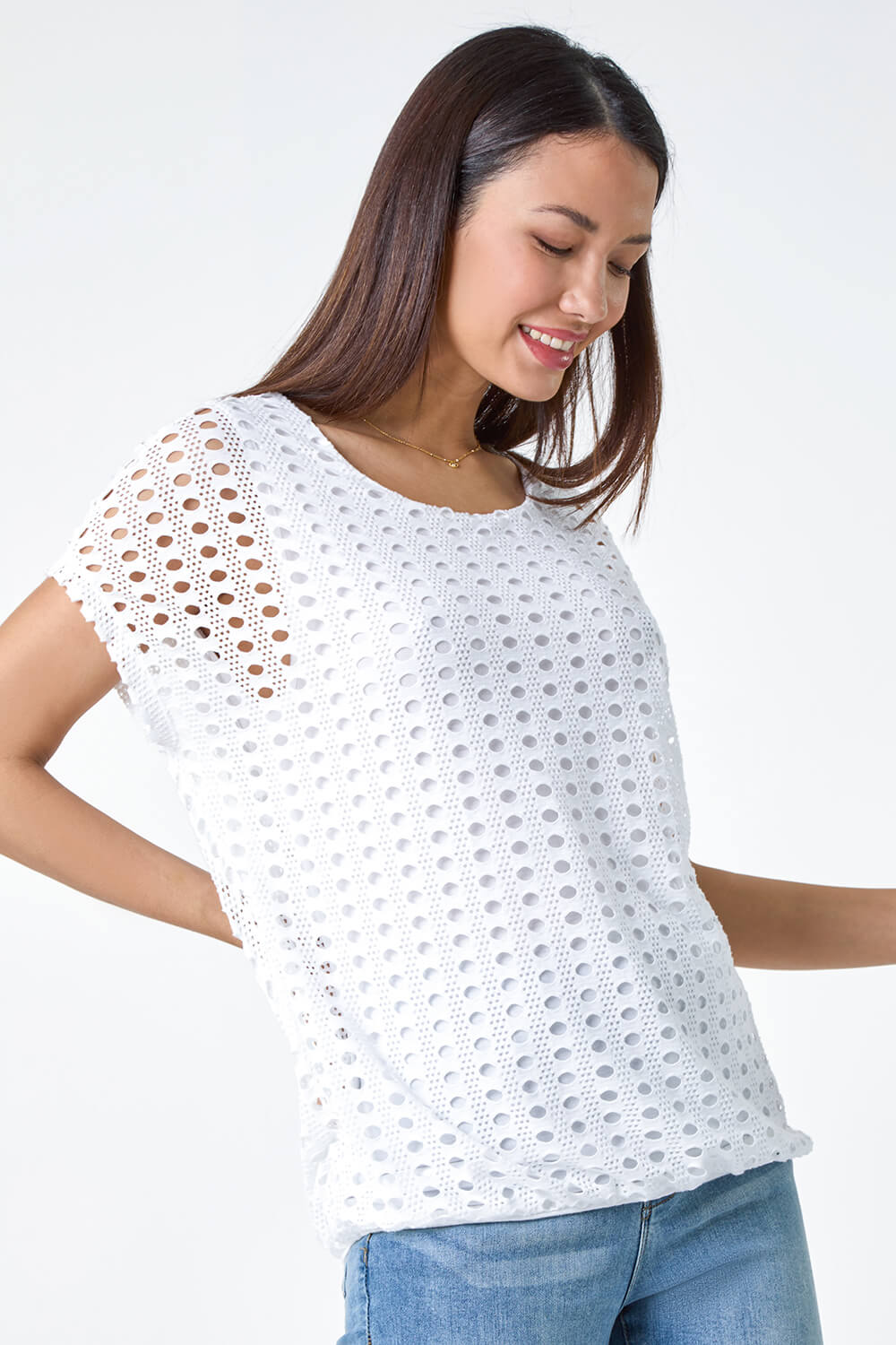 Ivory Cut Out Detail Stretch Top | Roman UK