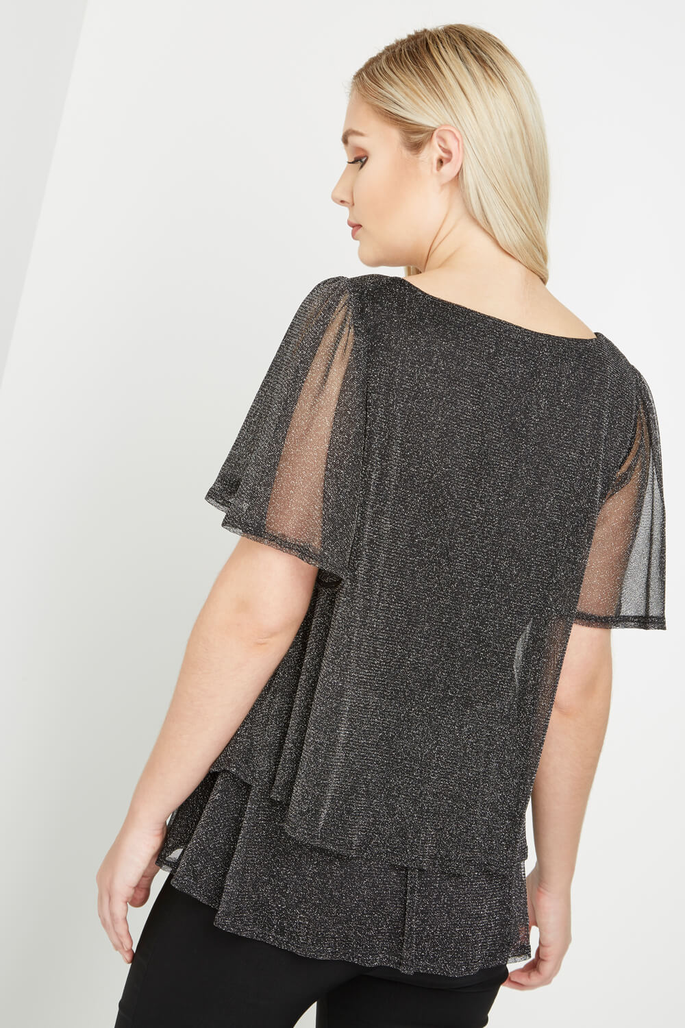 Sparkle Double Layer Frill Top in Black - Roman Originals UK